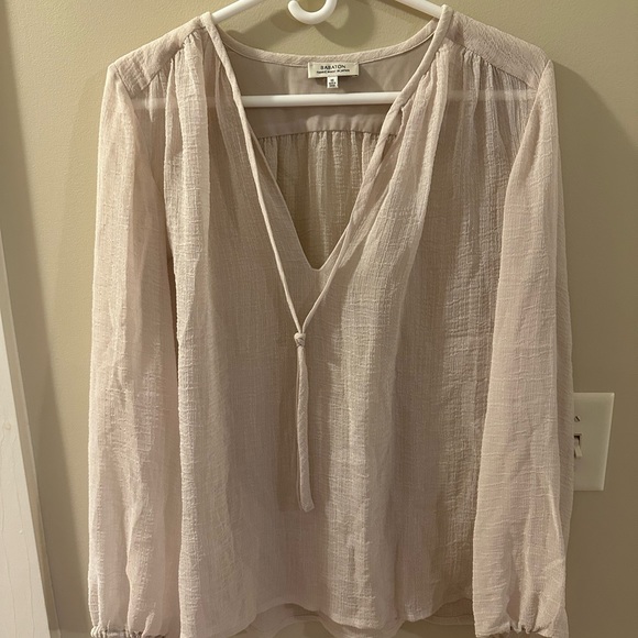 Babaton | Tops | Babaton Light Beige Flowy Sheer Blouse With Ties ...